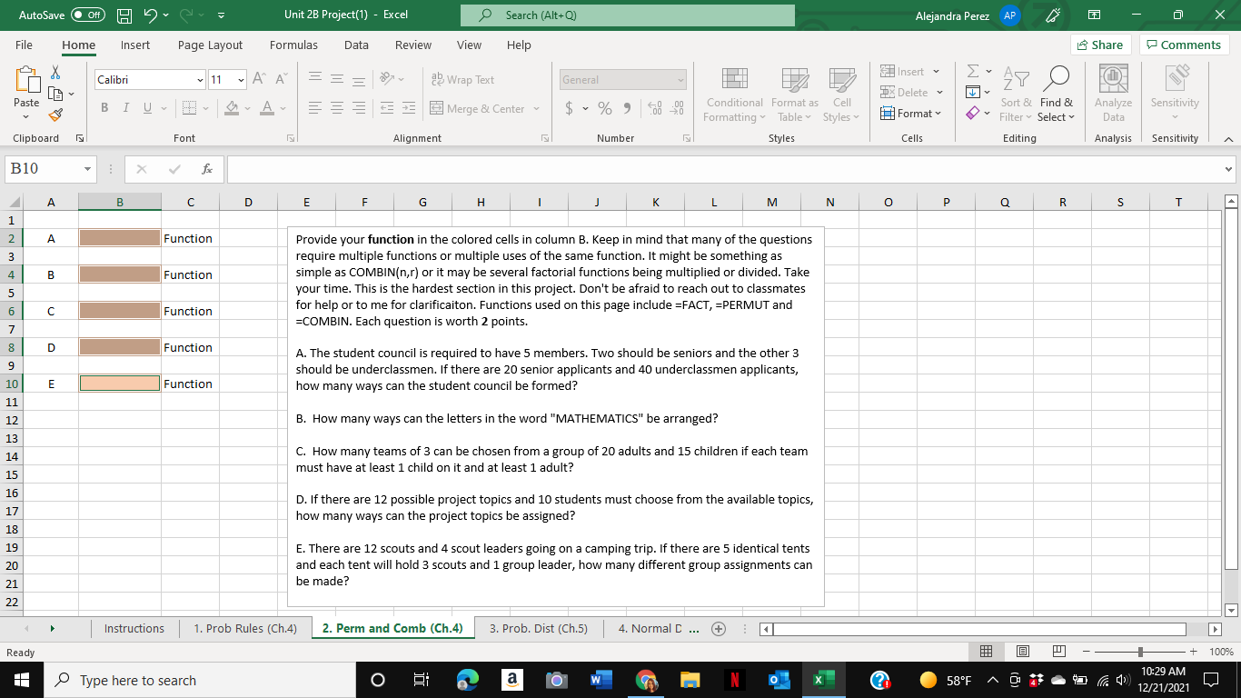 Solved AutoSave Off H. Unit 2B Project(1) - Excel O Search | Chegg.com