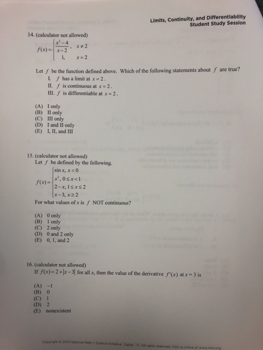 Solved Limits, Continuity, and Differentiabi Student Study | Chegg.com