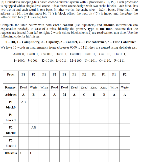 Solved [8] Consider a snooping-bus based cache-coherent | Chegg.com