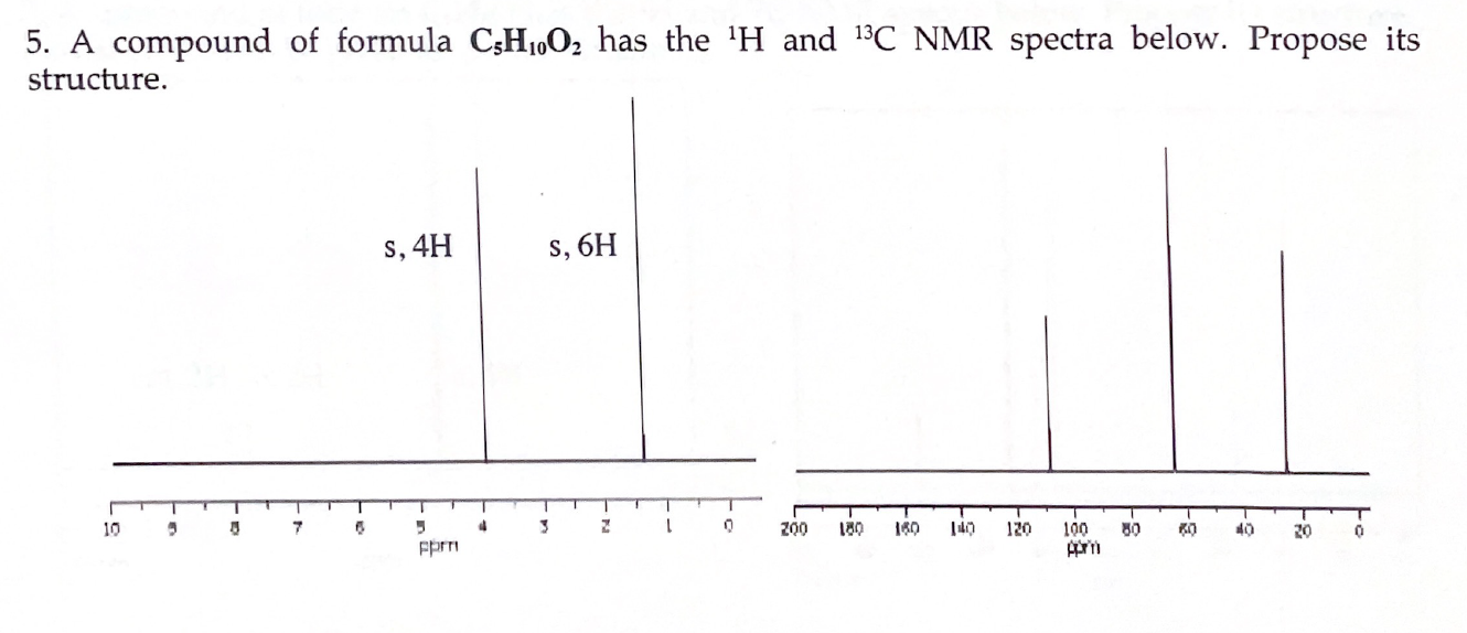 Solved 5. A compound of formula C5H10O2 has the 1H and 13C | Chegg.com