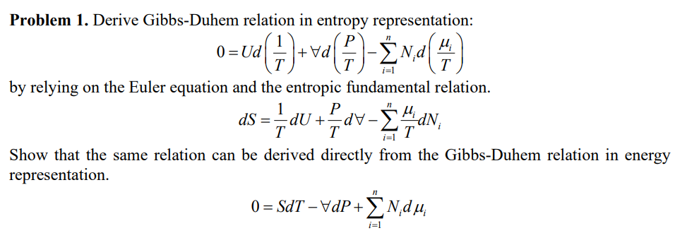 Solved Derive Gibbs-Duhem relation in ﻿entropy | Chegg.com