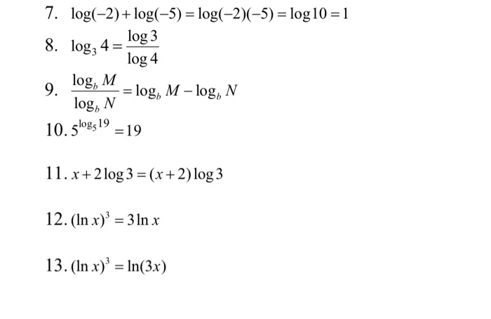 Solved log34=log3 9. log, M 7. log(-2) + log(-5) = | Chegg.com