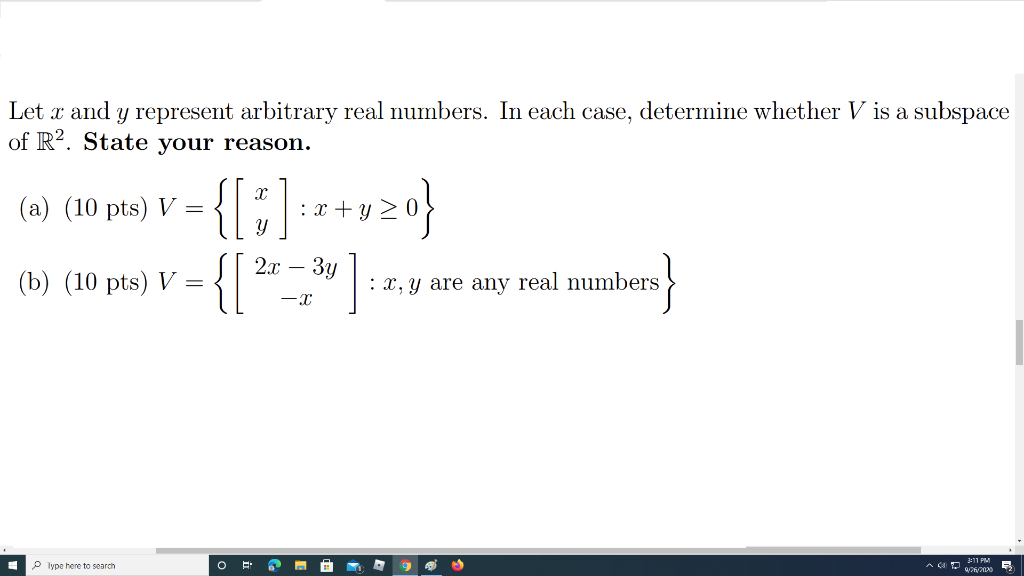 Solved Let x and y represent arbitrary real numbers. In each | Chegg.com