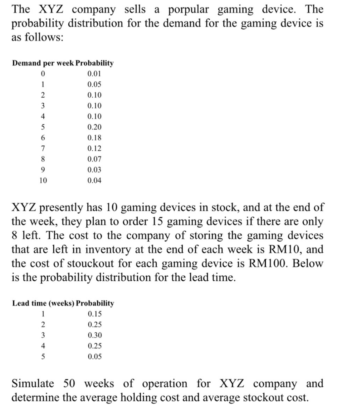 Solved By using Excel, simulate 50 ﻿weeks of operation for | Chegg.com