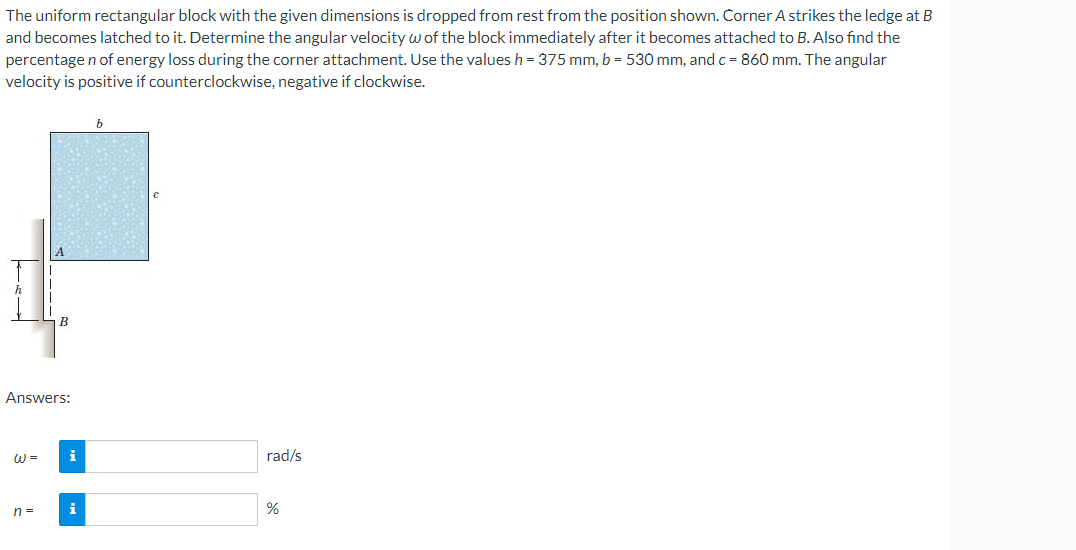 Solved The uniform rectangular block with the given | Chegg.com