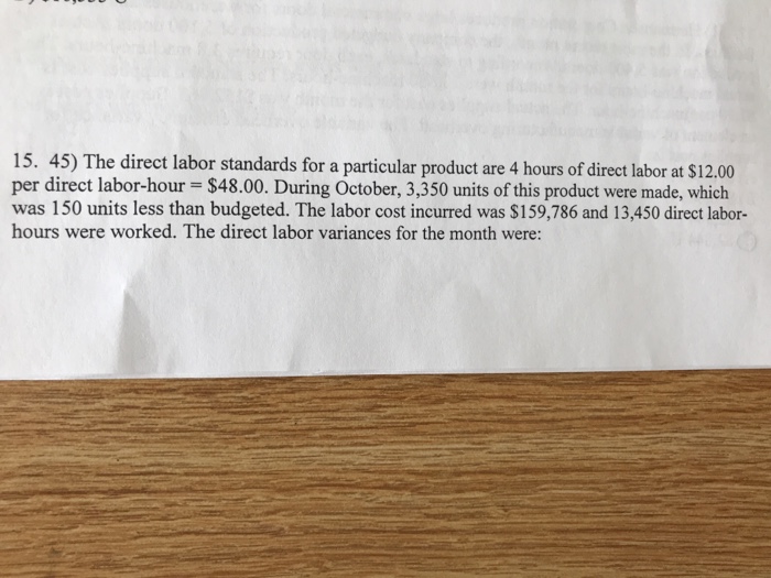 Solved 15. 45) The direct labor standards for a particular | Chegg.com