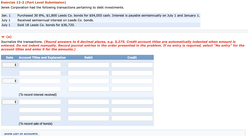 Solved Exercise 12-2 (Part Level Submission) Jenek | Chegg.com