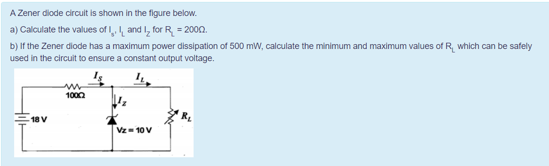 Solved A Zener diode circuit is shown in the figure below. | Chegg.com