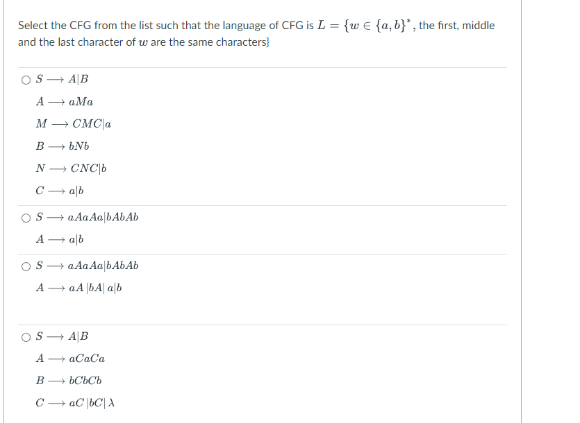 Solved Select the CFG from the list such that the language | Chegg.com