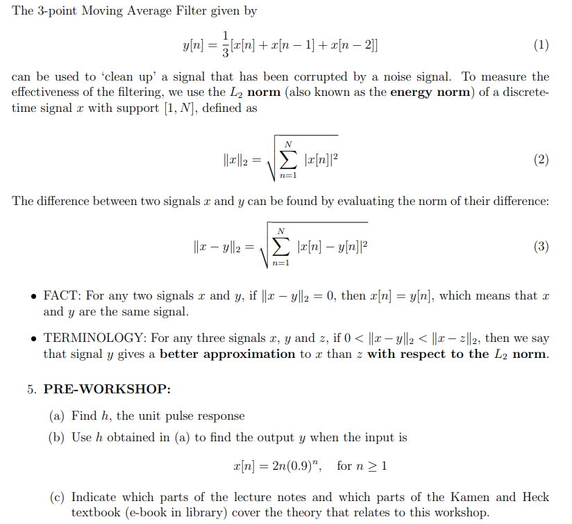 The 3-point Moving Average Filter given by | Chegg.com