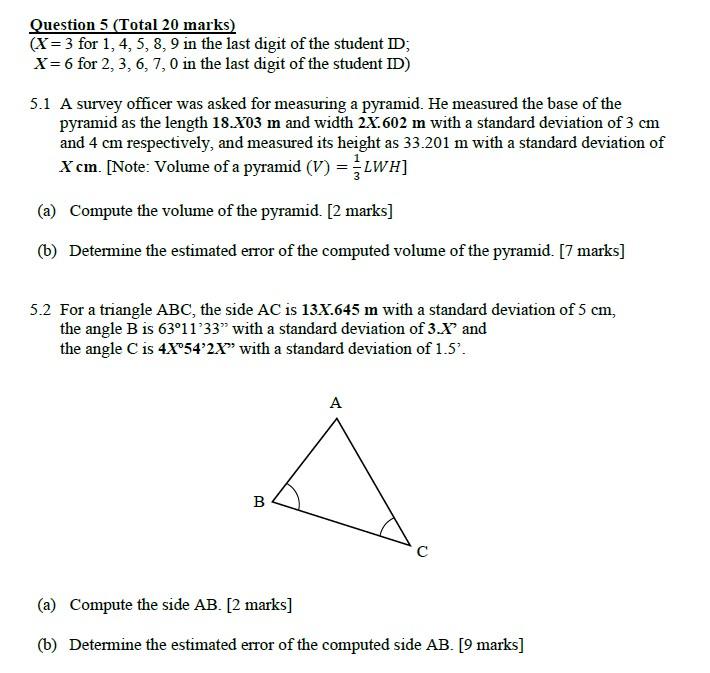 Solved Question 5 (Total 20 marks) (X=3 for 1,4,5,8,9 in the | Chegg.com