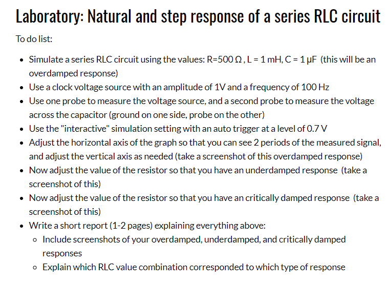 Solved Laboratory: Natural and step response of a series RLC | Chegg.com
