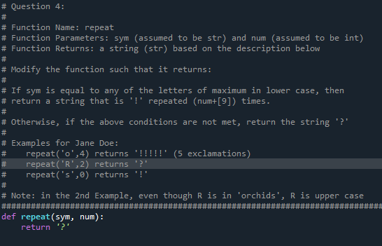 Solved # Question 4: # # Function Name: repeat # Function | Chegg.com