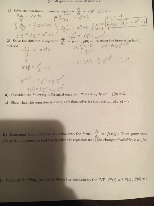 Solved Solve the non-linear differential equation: dy/dx = | Chegg.com