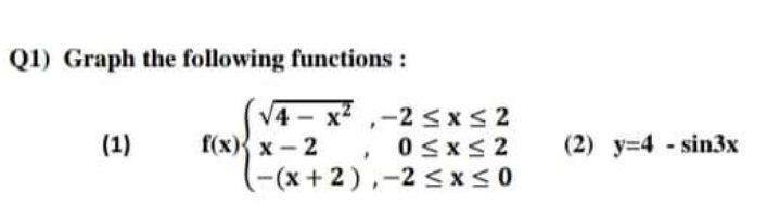 Solved Q1) Graph the following functions : (V4 - x? ,-2 5x52 | Chegg.com