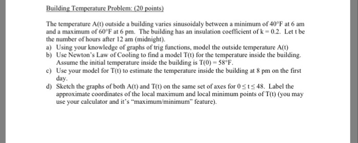 Solved Building Temperature Problem: (20 points) The | Chegg.com