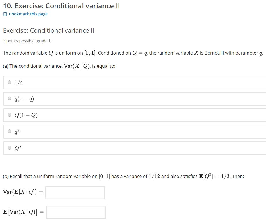 Solved 10. Exercise: Conditional varianceI A Bookmark this | Chegg.com