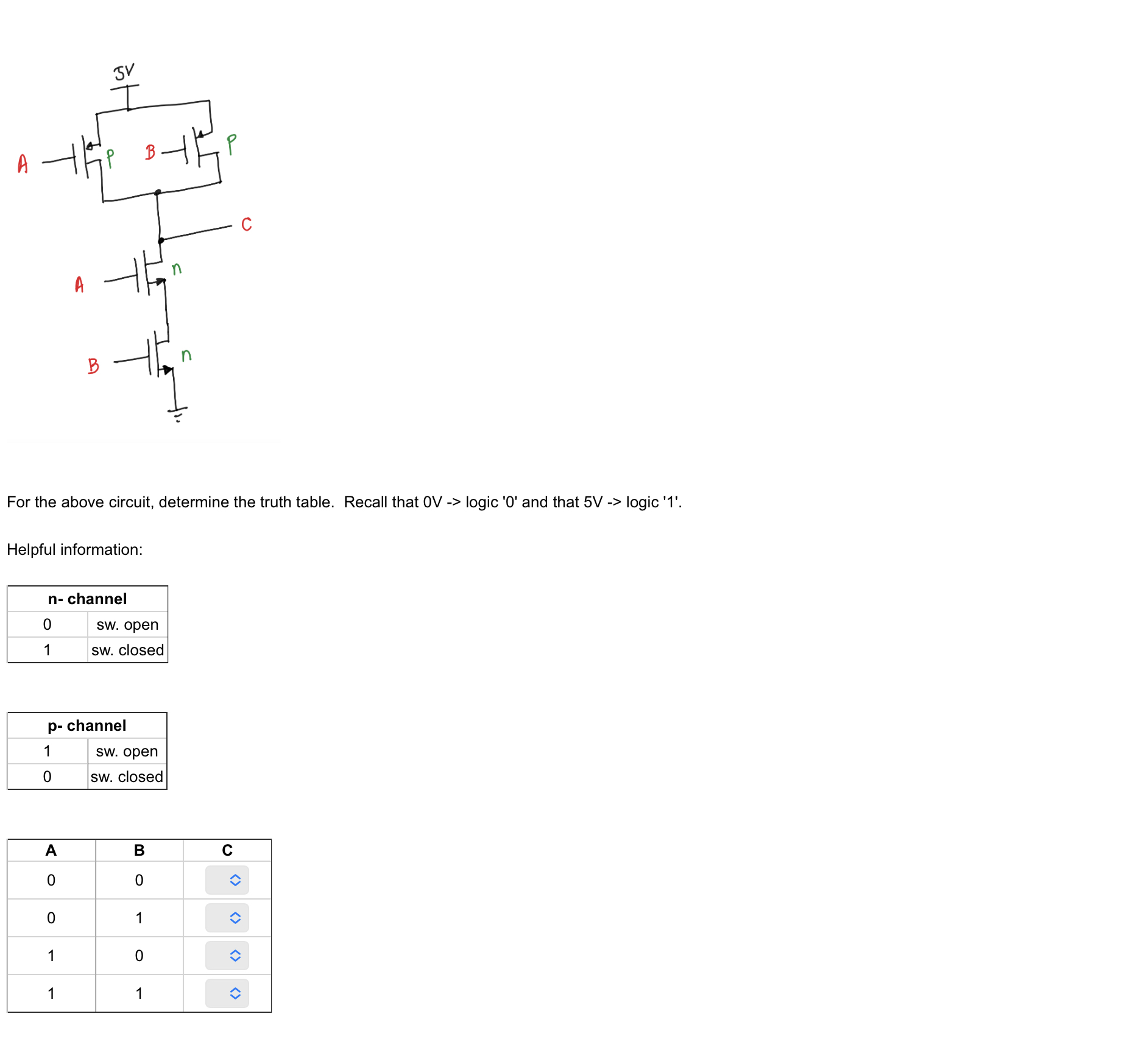Solved For the above circuit, determine the truth table. | Chegg.com