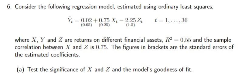 Solved Consider the following regression model, estimated | Chegg.com