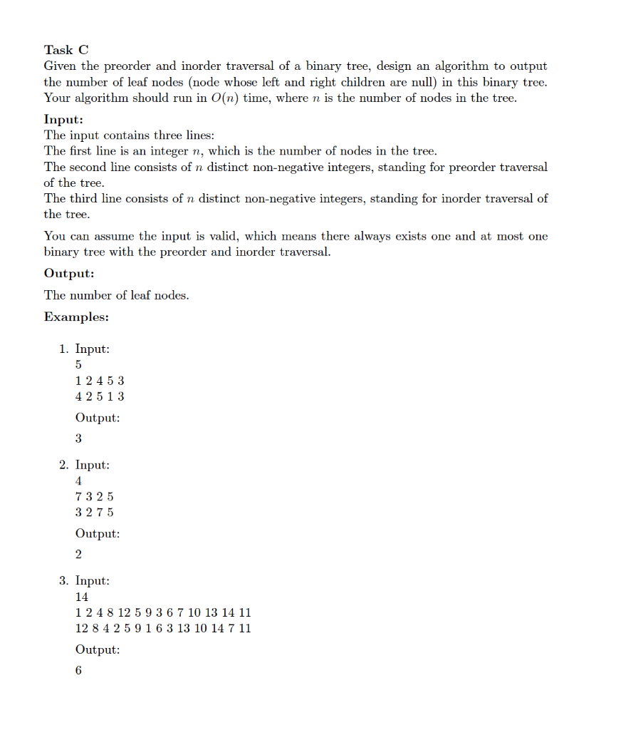 Solved Task C Given the preorder and inorder traversal of a | Chegg.com