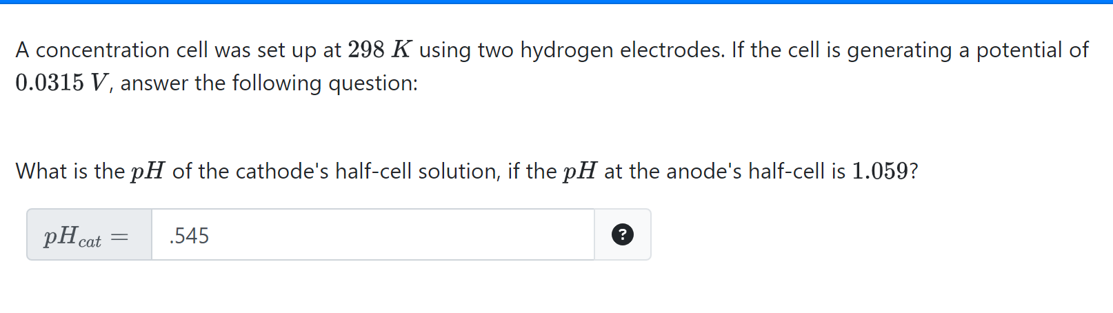 Solved A concentration cell was set up at 298K using two | Chegg.com