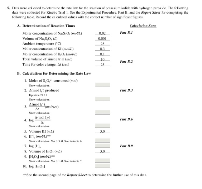 Experiment 24 Prelaboratory Assignment A Rate Law and | Chegg.com