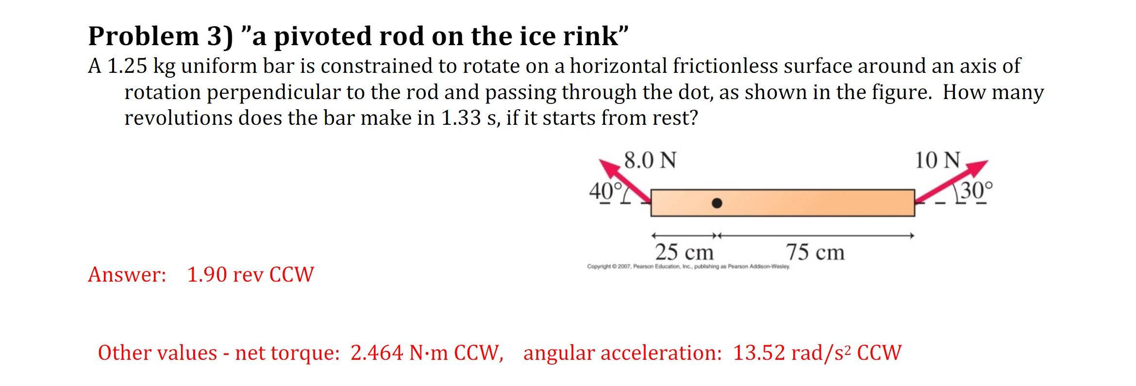 Problem 3) "a pivoted rod on the ice rink" A 1.25 kg | Chegg.com