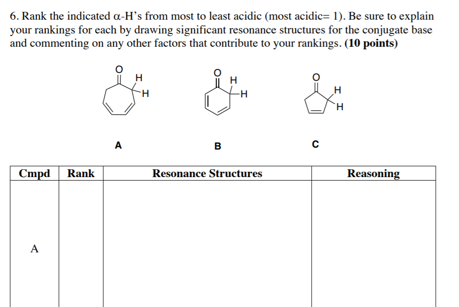 Solved 6. Rank the indicated a-H’s from most to least acidic | Chegg.com