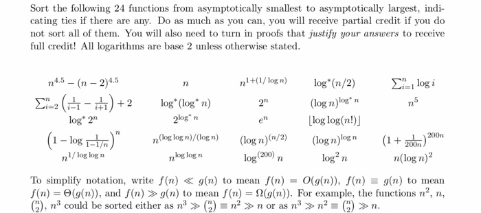 Sort the following 24 functions from asymptotically | Chegg.com