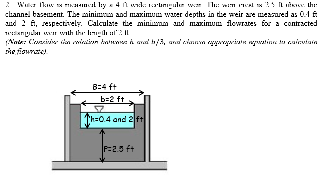 Solved 2. Water flow is measured by a 4 ft wide rectangular | Chegg.com