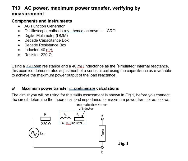Solved T13 AC power, maximum power transfer, verifying by | Chegg.com