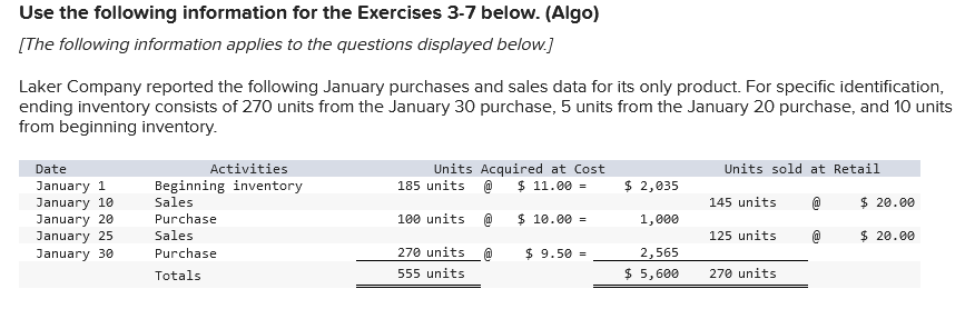 Solved Use the following information for the Exercises 3-7 | Chegg.com
