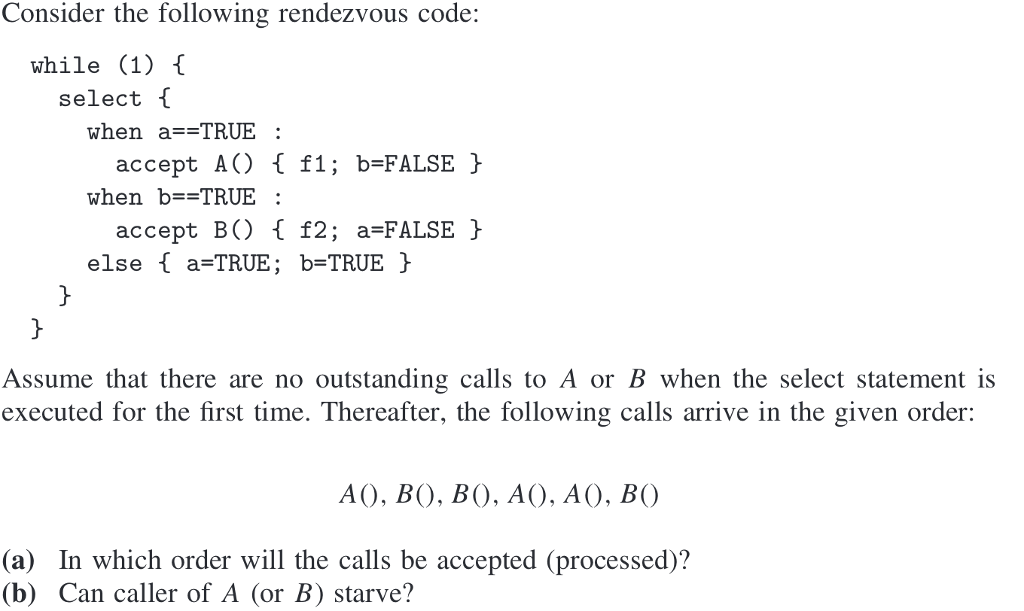 Solved Consider the following rendezvous code: while (1) | Chegg.com