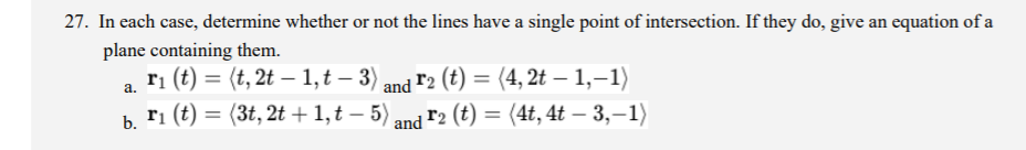 Solved 27. In each case, determine whether or not the lines | Chegg.com