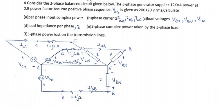 Solved 4.Consider the 3-phase balanced circuit given below. | Chegg.com