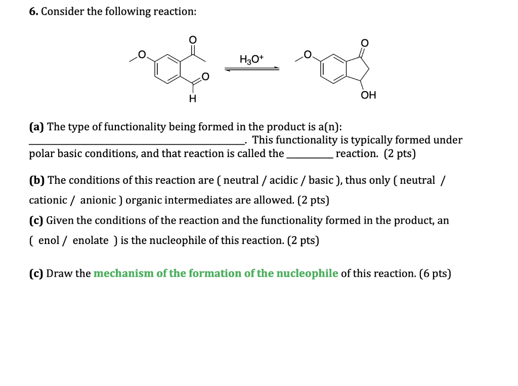 Solved 6. Consider the following reaction: H2O+ (a) The type | Chegg.com