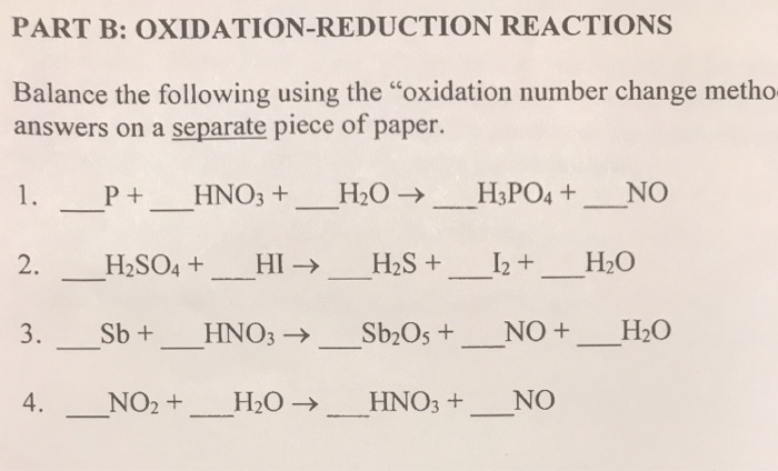 Solved PART B: OXIDATION-REDUCTION REACTIONS Balance the | Chegg.com