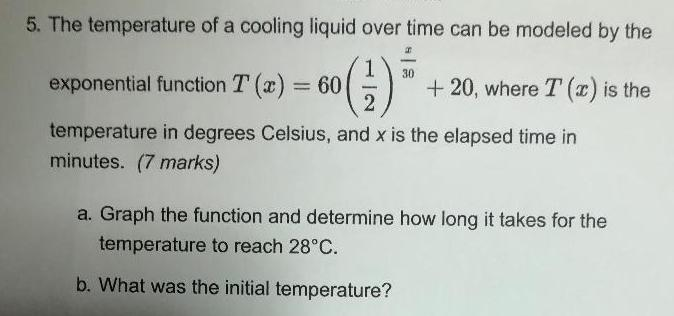 Solved 5. The temperature of a cooling liquid over time can | Chegg.com