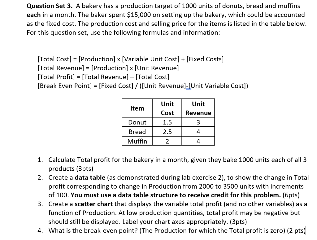 Question Set 3. A bakery has a production target of | Chegg.com