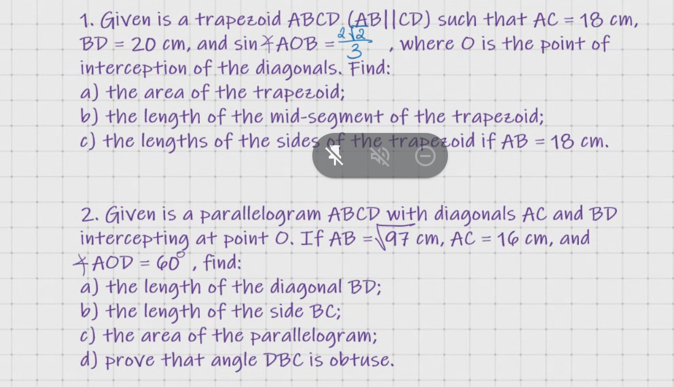 Solved = 1. Given is a trapezoid ABCD (AB||CD) such that AC | Chegg.com