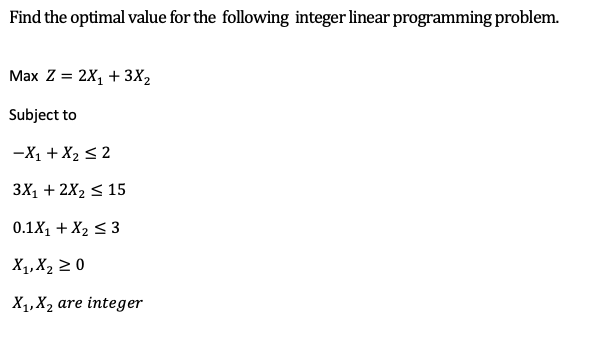 Solved Find the optimal value for the following integer | Chegg.com