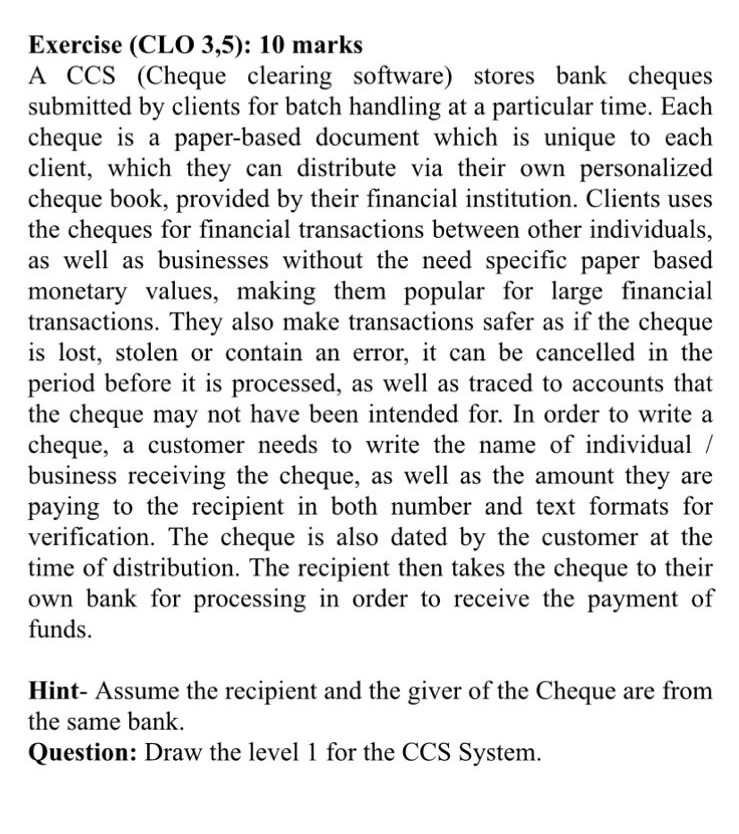 Solved Exercise (CLO 3,5): 10 ﻿marksA CCS (Cheque clearing | Chegg.com