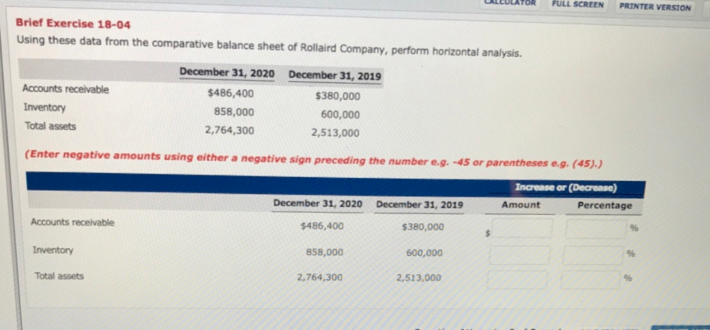 Solved CALCULATOR FULL SCREEN PRINTER VERSION Brief Exercise | Chegg.com