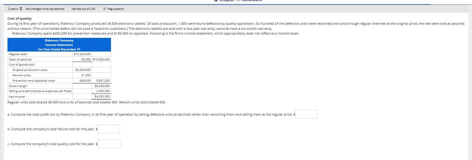 Solved Cost of quality without rework. (The uncorrected | Chegg.com
