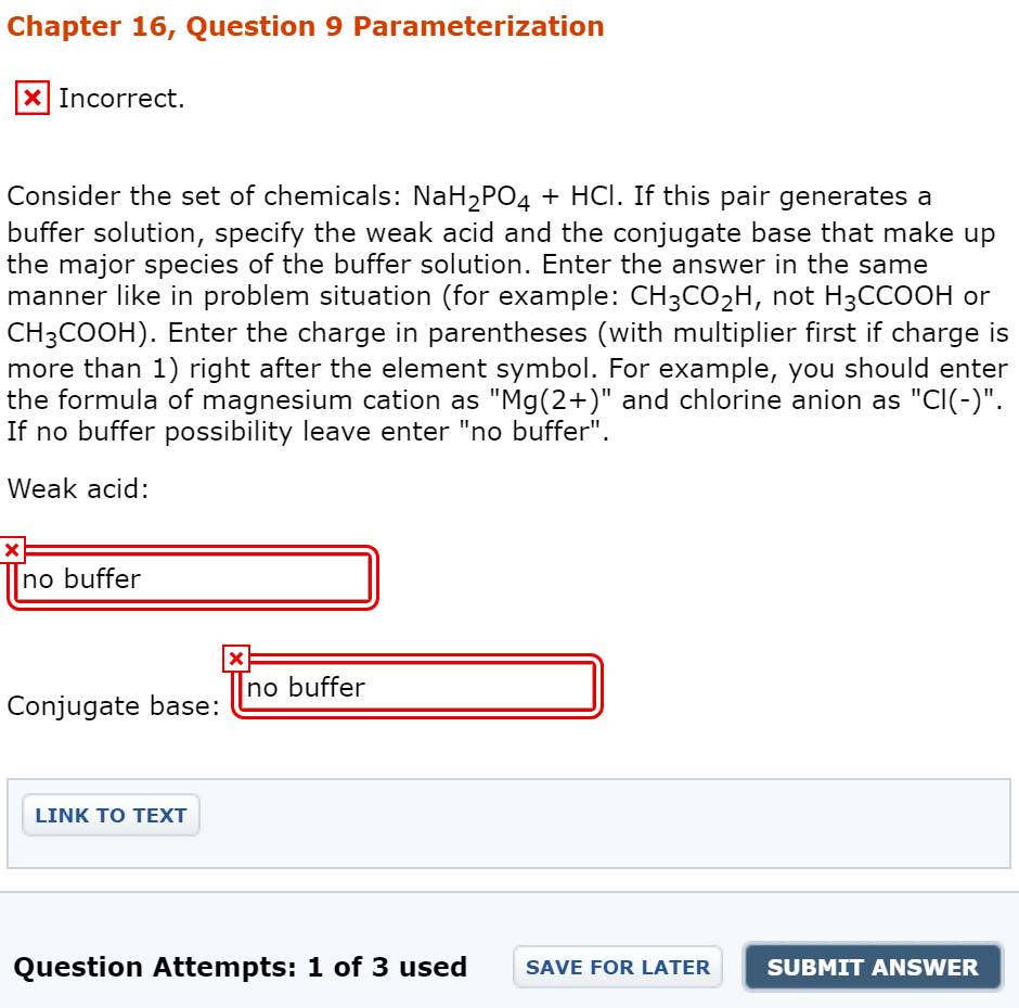 Solved Chapter 16 Question 9 Parameterization X] Incorrect