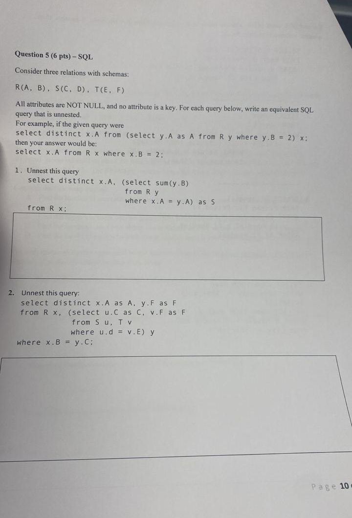 Solved Question 5(6 pts) - SQL Consider three relations with | Chegg.com