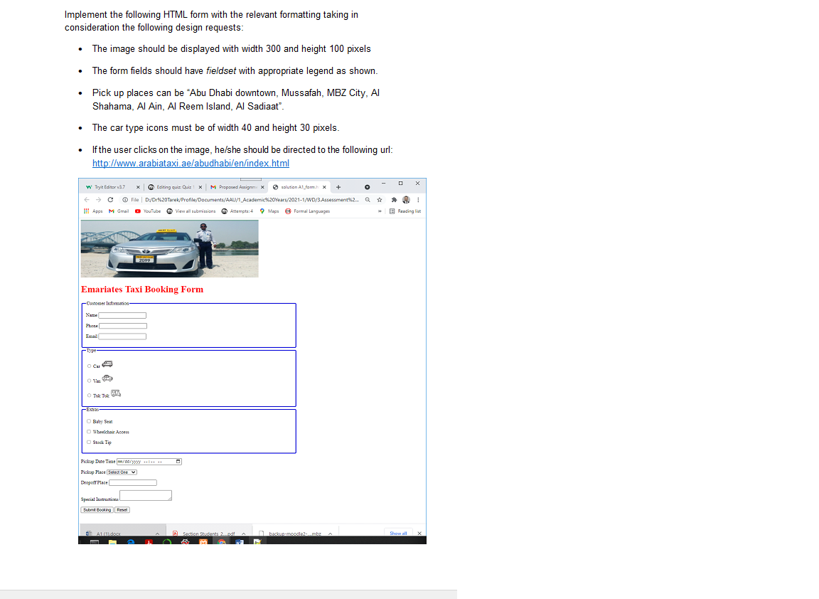 Solved Implement the following HTML form with the relevant | Chegg.com