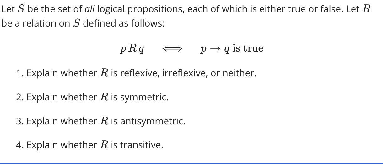 Solved Let S be the set of all logical propositions, each of | Chegg.com