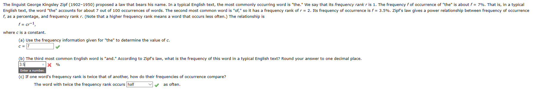Solved The linguist George Kingsley Zipf (1902–1950) | Chegg.com