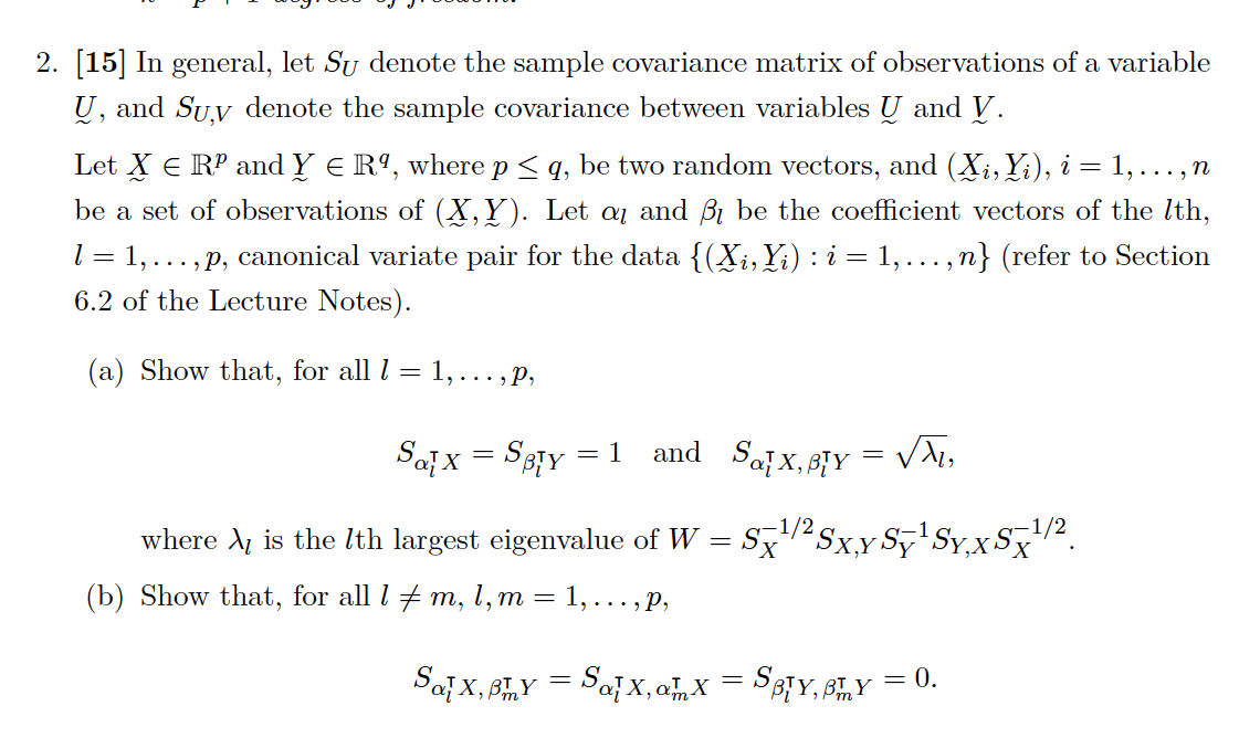 Solved [15] In General Let Su Denote The Sample Covariance